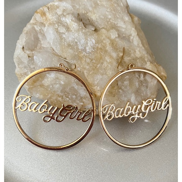 Jewelry | Gold Baby Girl 9s Y2k Hip Hop Rap Inspired Drop Hook Hoop 225in Earrings New | Poshmark